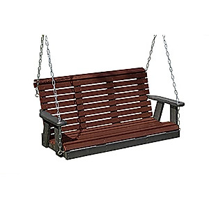 5FT-Cherrywood-Poly Lumber ROLL Back Porch Swing with Cupholder arms Heavy Duty Everlasting PolyTuf HDPE - Made in USA - Amish Crafted