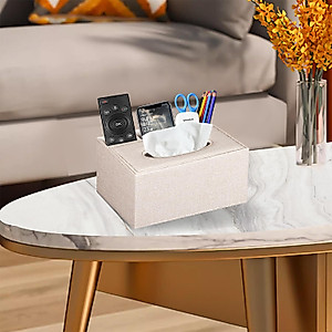 Tissue Box Cover Rectangular, Compatible with Kleenex Box Covers, Multifunctional Facial Tissue Box Holder with Remote Control Holder, Decorative Nighstand Organizer, Tissue Dispenser for Bathroom