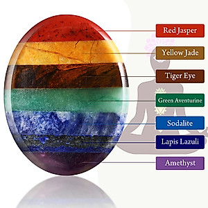 Timtin 2 Pieces Thumb Worry Stone for Anxiety Chakra Crystals Healing Stones Oval Worry Stone 7 Chakra Healing Crystals Natural Crystal Pocket Palm Stone Meditation Crystal