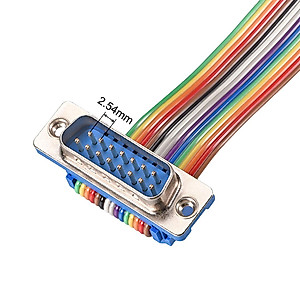 uxcell IDC Rainbow Wire Flat Ribbon Cable DB15 Male to DB15 Female Connector 2.54mm Pitch 19.7inch Length