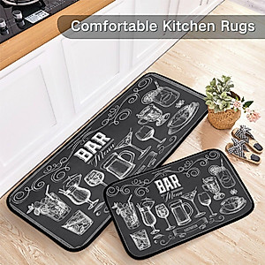 Set of Cocktails 2 Piece Kitchen Rugs and Mats Set Washable Runner Rug Carpets Set Bedroom Laundry Bathroom Area Rugs 19.7x47.2+19.7x27.6 Menu of Restaurants and Bars