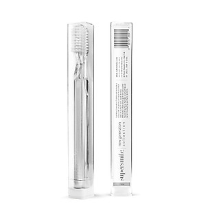 Supersmile New Generation Toothbrush w/ Patented 45° Soft Nylon Bristles - Whitening Tooth Brush w/ Ergonomic Handle Guarantees ADA Recommended Brushing Angle for Adults & Children (Clear)