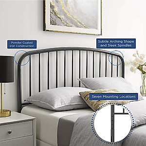 Modway Nova Modern Farmhouse Metal Full Headboard in Gray