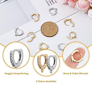 DICOSMETIC 16Pcs 2 Colors Zirconia Huggie Hoop Earring Round Open Loop Earring Hoop Earring with Loop Leverback Earring French Hook Brass Earring Hooks for Earring Jewelry Making