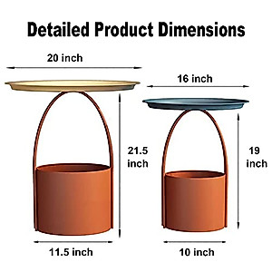 Modern End Table Set of 2, Metal Sofa Side Table, Waterproof Small Coffee Table with Removable Tray for Living Room Bedroom Balcony and Office