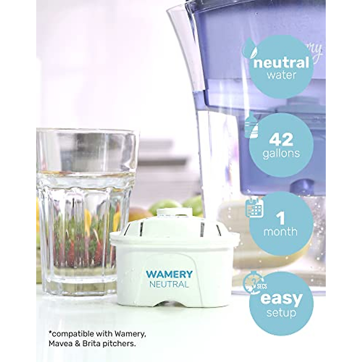 Wamery Replacement Filters 3 Pack for Brita Maxtra, Marella, Mavea Water Filter Pitcher. Cartridge Model 1001122