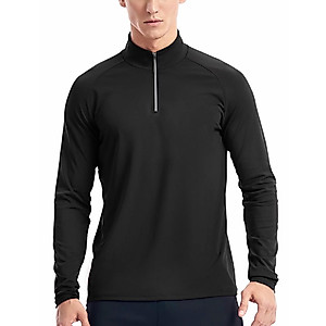 Zengjo Mens Quarter Zip Pullover Athletic Lightweight(Black,XL)