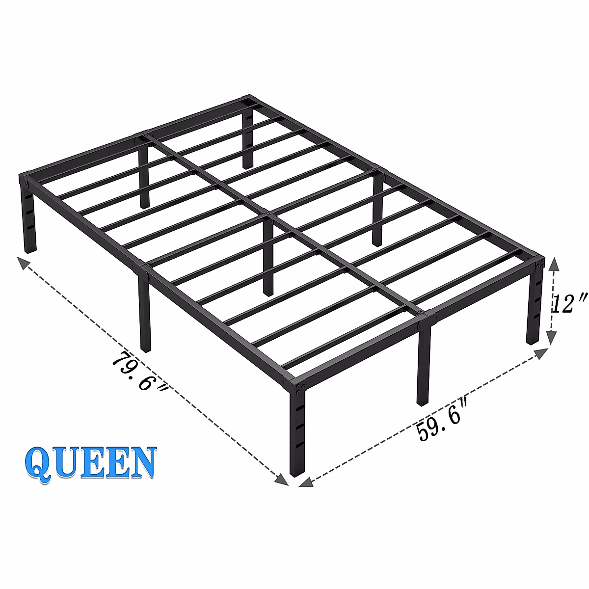 NEW JETO Metal Bed Frame,Queen Size Bed Frame with Storage Space,Heavy Duty Sturdy Mattress Foundation, Easy Assembly,No Box Spring Needed, Black,12 Inch,Queen