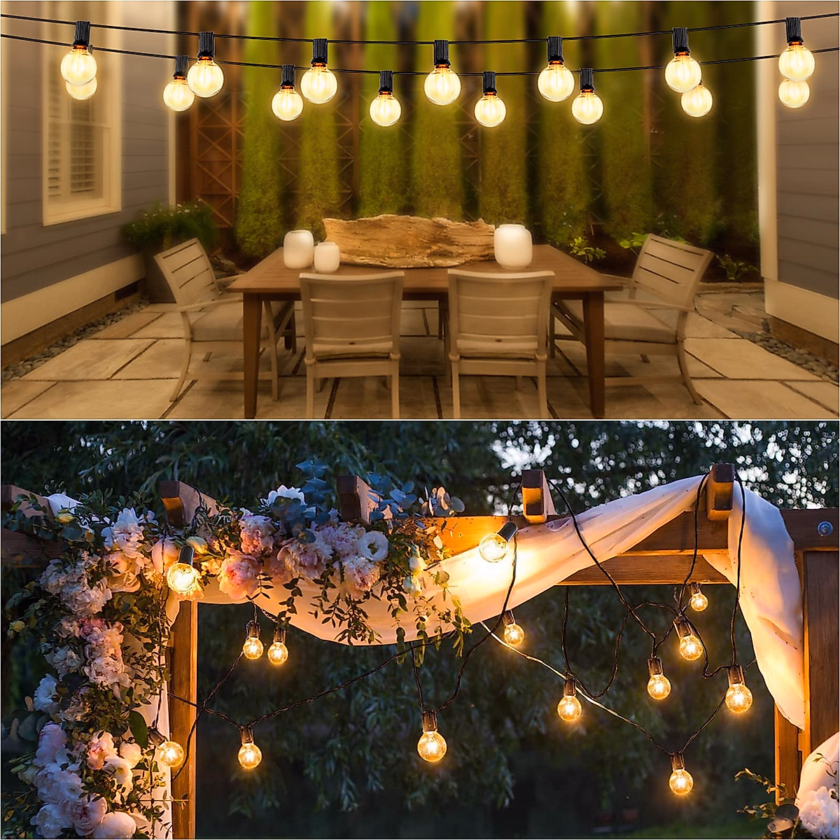 Outdoor String Lights 100FT(50*2Pack) with 52 Bulbs led outdoor string lights for Waterproof, G40 Outdoor Strings Light Connectable Commercial Patio Hanging Lights for House Backyard Balcony Party