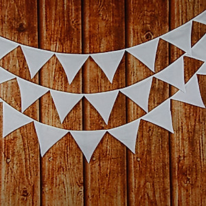 INFEI Solid White Double Layer Cotton Fabric Flags Bunting Banner Garlands for Wedding, Birthday Party, Outdoor & Home Decoration (3.2M/10.5Ft)