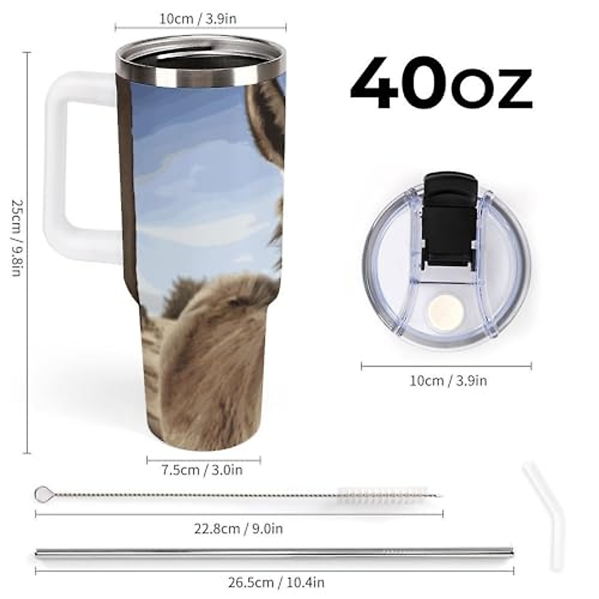 LLUTSNTH 40 Oz Vacuum Tumbler with White Handle Leakproof Insulated Tumbler Funny Donkey Stainless Steel Travel Mug with Lid And Straw Coffee Cup Cute Water Bottles Cup Holder Friendly