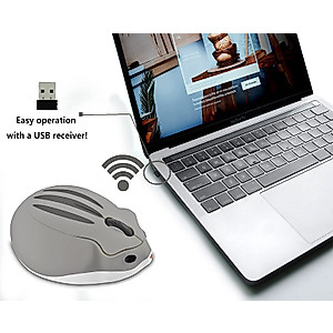 Wireless Mouse Cute Cartoon Hamster Shape Mini Silent Click Ergonomic Design 2.4G USB Portable Cordless Mouse 1200 DPI Small Mice for Notebook/MacBook/PC/Laptop/Computer for Kids Girl Gift (Grey)