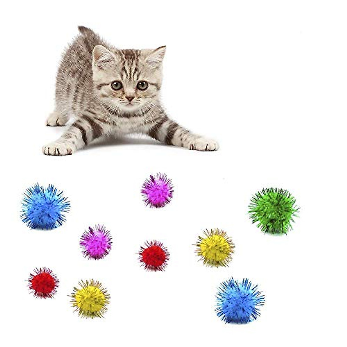 CRMADA Cat Toys Balls Sparkle Pom Pom Fuzzy Balls for Cats 20 Pack