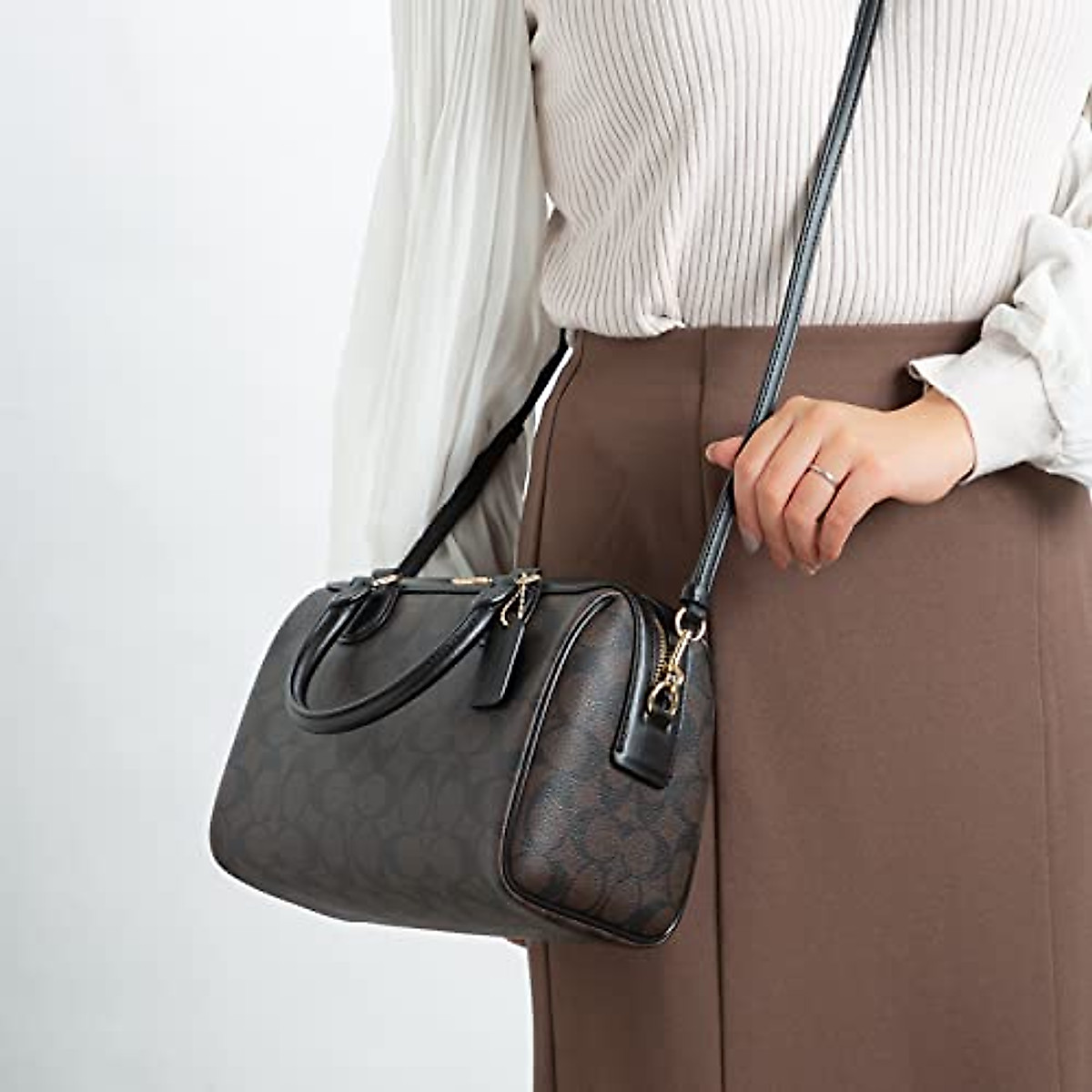 Coach F32203 Signature Shoulder Bag, PVC Leather, 2-Way, Brown/Black