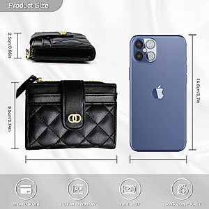 Avando Small Wallet For Women- Credit Card Holder Wallet For Women Girls- Zipper Small Bifold Wallet Mini Coin Purse With ID Window (Black)