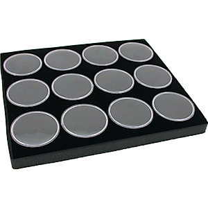 Black Square Jewelry Case (Single Metal Latch) w/ 1 Tray Insert (Black Foam 12 Gem Jar Insert)