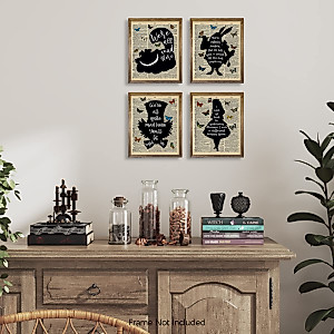 Alice in Wonderland Wall Art Decor - Cheshire Cat Mad Hatter White Rabbit - Alice Inspirational Saying Quote Poster Print - Motivational Wall Art for Alice Fans - Affirmation Gift for Women Teen Girl