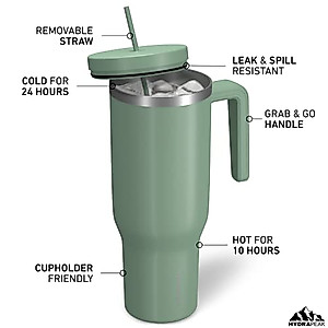 Hydrapeak Voyager 40 oz Tumbler With Handle and Straw Lid, Tumbler, 40 Oz Tumbler Handle, Tumbler Lid Straw, Tumblers, 40oz Tumbler With Handle (Sage)
