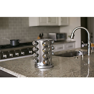 Internet's Best Revolving Spice Tower - Round Spice Rack - Set of 16 Spice Jars - Seasoning Storage Organization - Stainless Steel