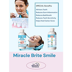 Miracle Brite Smile - 3% Hydrogen Peroxide MedicalFood Grade, Peppermint, Lemon, Clove Leaf, Cinnamon and Rosemary. Organic Essential Oils Leaving a Fresh Breath Mouth. 3 Bottles - 12 oz Bottles.