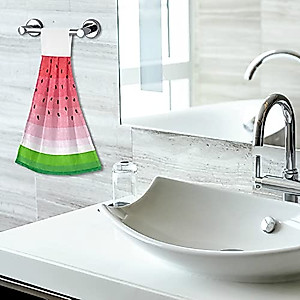 DIGTIA Summer Watermelon Kitchen Hand Towels Set of 2 Tropical Fruit Red Hanging Towels with Loop Fingertips Soft Absorbent Microfiber Tie Towel for Bathroom Laundry Farmhouse