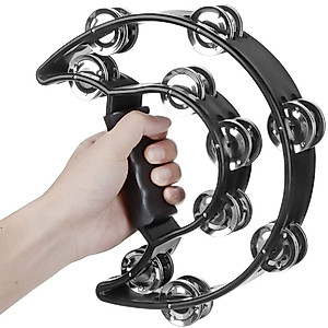 EASTROCK Double Row Tambourine and Stainless Steel Cylinder Shaker Hand Held Percussion Instrument for Kids, Adults, Professional Band Accompaniment