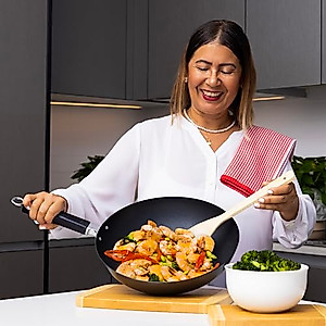 JOYCE CHEN Professional Series 12-Inch Carbon Steel Excalibur Nonstick Stir Fry Pan with Phenolic Handle