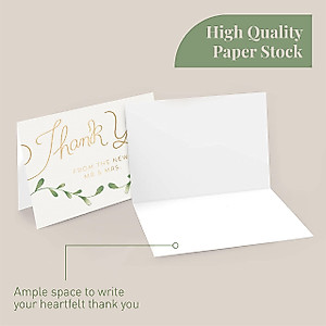Rileys & Co Thank You Wedding Cards with Envelopes & Stickers, 100 Bulk Pack, Gold Foil, Mr and Mrs Thank You Notes Bulk Cards, | Thank You From the New Mr & Mrs. (Gold)