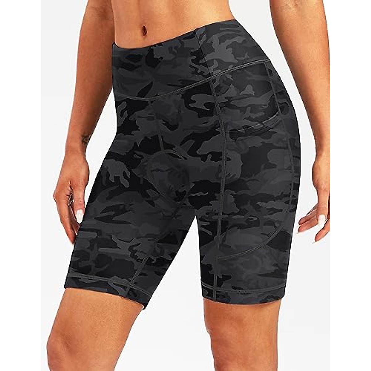 Women's 4D Padded Bike Shorts Cycling Padding Riding Bicycle Road Mountain Biking Spinning Cycle Spin Shorts for Women with Zipper Pockets(Camo Black,L)