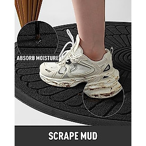 Door Mat Outdoor Indoor Entrance Doormat-Semicircular Durable Rubber Non Slip Front Door Mat for Outside Inside Entry Entryway Dirt Trapper Welcome Mat for Muddy Paws and Shoes-Black 17”x30”