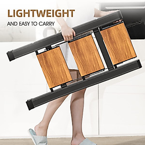 3 Step Ladder Aluminum Lightweight Folding Step Stool for Adults with Anti-Slip Sturdy and Wide Pedal, with 330 Lbs Capacity Multi-Use for Household and Kitchen Portable Stepladder, Black-Wood