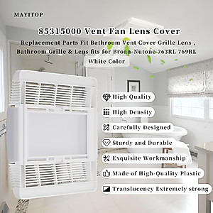 85315000 Vent Fan Cover Grille And Lens Replacement for Broan Nutone Bathroom Ventilation Plastic Cover，Bathroom Fan Exhaust Fits Broan Nutone 663，663N，663FL，663LN，669L，669LN，669FN，770F，763RLN，769RLN