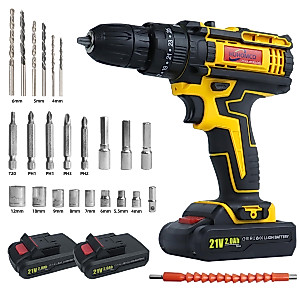 Cordless Drill Driver with 2 Battery, Huhomco 21V Power Drill 85Nm 25+3 Clutch, 3/8" (10mm) Keyless Chuck, & Built-in LED Electric Screw Driver