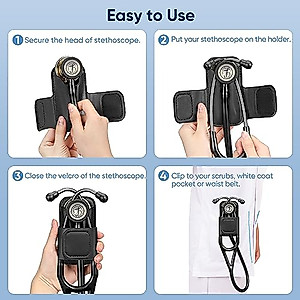 SKYREH Bundle: Stethoscope Holder Clip, Microfiber Velcro PU Leather Stethoscope Hip Holder + Magnetic PU Leather Stethoscope Hip Holder for 3M Littmann Classic III, 3M Littmann Cardiology IV
