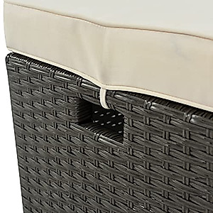 DHHU Patio Furniture, 8 Piece Weather Brown Wicker Sectional Sofa, Outdoor Conversation Set, Dining Table Chair with Ottoman, Cushions, Beige