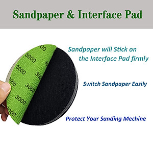 40 PCS Wet Dry Sandpaper Grit (1000 1500 2000 3000) with 1 PCS Professional Interface Pad,6 Inch Silicon Carbide Hook & Loop Sanding Disc for Auto Metal Wood Daily Polishing