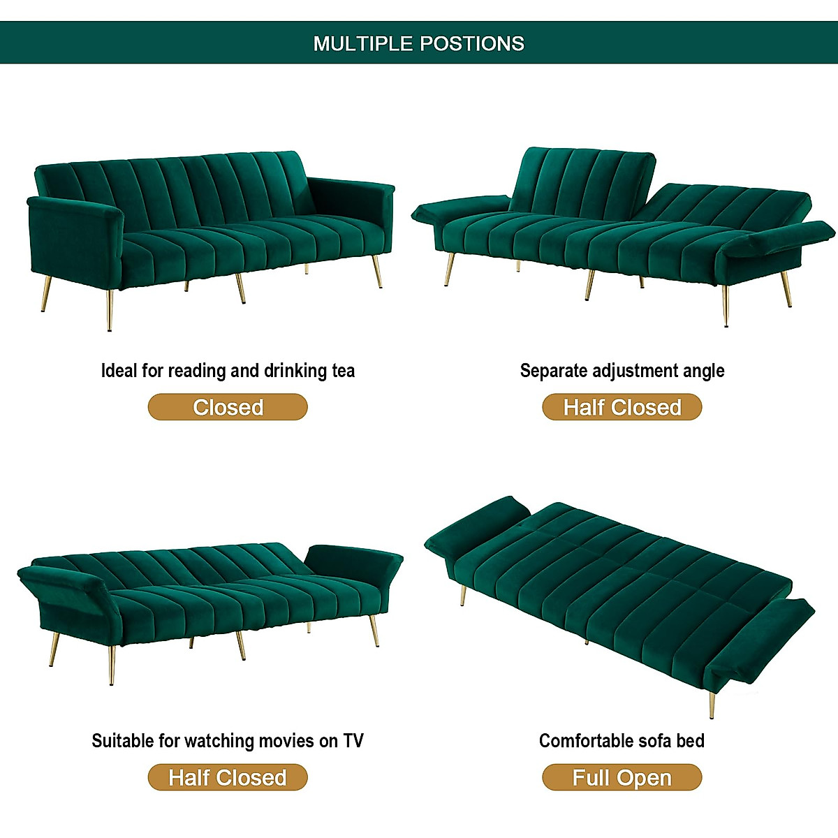 TTGIEET 75'' W Modern Velvet Sofa Couch，Mid Century Loveseat Living Room Furniture with Golden Legs, Tufted Upholstered Love Seats for Small Space, Apartment, Bedroom, Office （Green）