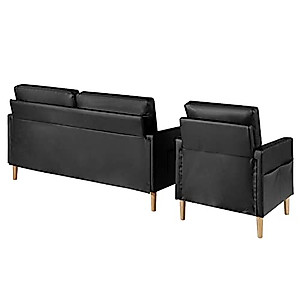 AILEEKISS Mid-Century Sectional Sofa Sets 3 Pieces Faux Leather Loveseat Couches with 2 USB Living Room Furniture Accent Arm Chairs for Small Space, Apartment, Office (1-Seater+1-Seater+3-Seater)