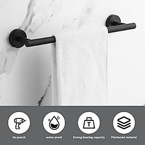 Bathroom Hardware Set, Bathroom Accessories Set Including 16'' Tower Bar, Towel Ring and 2 PCS Towel Hooks (5 Pieces, Black)