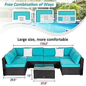 Kinsunny Peach Tree 7 PCs Outdoor Patio Furniture Sets PE Rattan Wicker Sofa Sectional Furniture Set with 2 Pillows and Tea Table