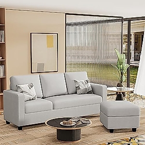 Flamaker Sectional Couch, Sofa Couch for Living Room, L-Shaped Couch with Reversible Chaise, Fabric Small Couches for Apartment, Small Spaces (Grey)
