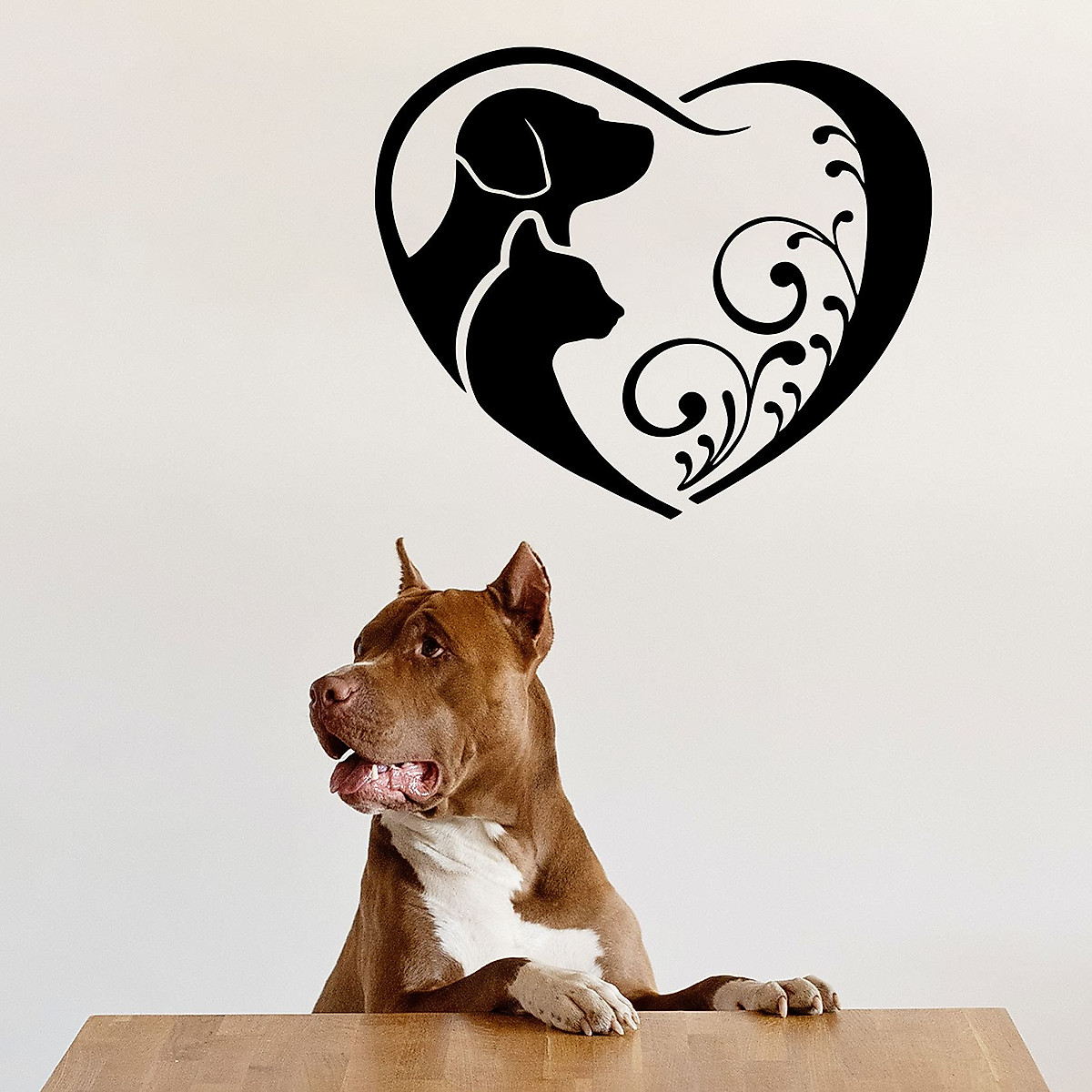 JINGBELUS Dog and Cat Heart Shape Silhouette Wall Decals Removable Vinyl Art Mural Waterproof Wall Stickers for Living Room Bedroom Nursery Cat and Dog House Home Decoration Wallpaper(JB0712003)