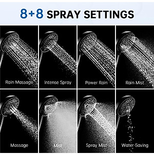G-Promise High Pressure Dual Shower Head with Handheld Combo | 8 Settings Fixed Shower Head Built-in 3-Way Diverter | 72 Inch Stainless Steel Flexible Hose | 8 Spray Modes Handheld Shower Head