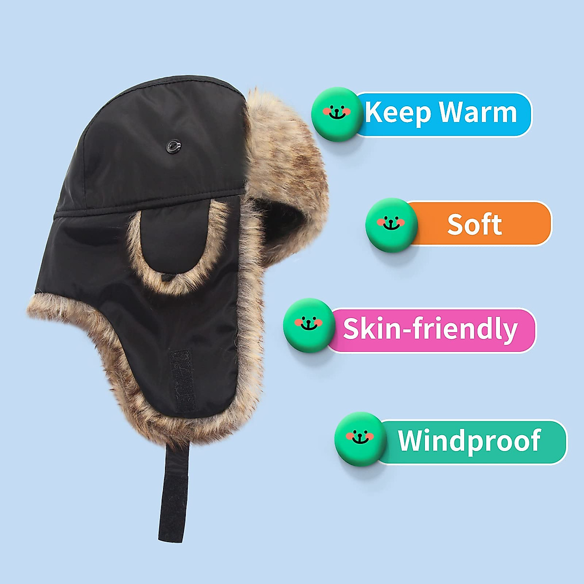 FUOITA Baby Toddler Trapper Hat Kids Dinosaur Adjustable Ushanka Waterproof Winter Aviator Hat for Boys 1T-8T