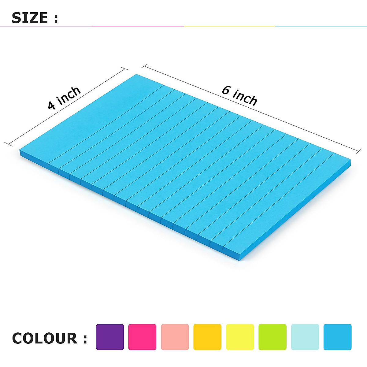 Sticky Notes with Lines 4x6 Lined Sticky Notes 8 Bright Multi Colors 8 Pads 35 Sheet/Pad