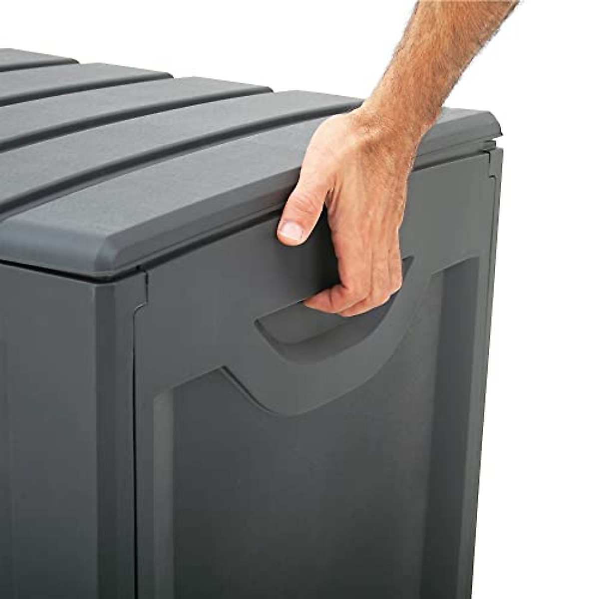 Ram Quality Products Plastic 90 Gallon Outdoor Lockable Backyard Storage Bin Deck Box for Cushions, Toys, Pool Accessories, and Towels, Gray