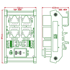 CZH-LABS DIN Rail Mount 2 Ports Passive RJ45 PoE Power Injection Board, Power Over Ethernet Injector Module.