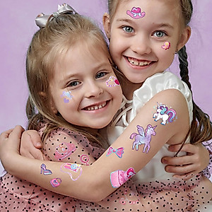 Waterproof Temporary Tattoos - 143pcs Groovy Fake Tattoo for Girls Birthday Party Favors, Princess Rainbow Shoes Power DIY Arts and Crafts Home Activity for Kids 6 7 8 9 10 11 12 years old