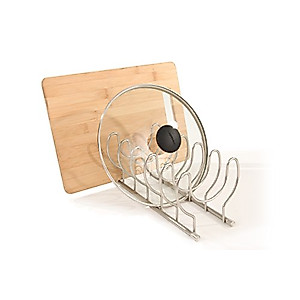 Spectrum Diversified Euro Kitchen Lid Organizer for Plates, Cutting Boards Bakeware, Cooling Racks, Pots & Pans, Serving Trays, and Reusable Containers, Satin Nickel
