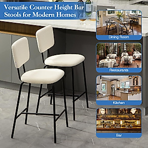 Bar Stools Set of 4 Counter Height Bar Stools : Upholstered Boucle Fabric Bar Stool for Kitchen Bistro Pub Armless Modern Bar Chair with Metal Base for Dining Room Kitchen Island